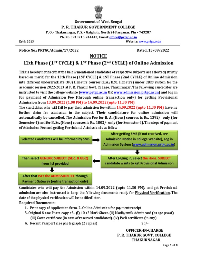 17 - 12th Admission List Notice 17-2022 | PDF