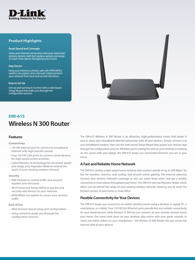 DIR-615 X1 Datasheet v1.00 (WW) | PDF | Wi Fi | Wireless Lan