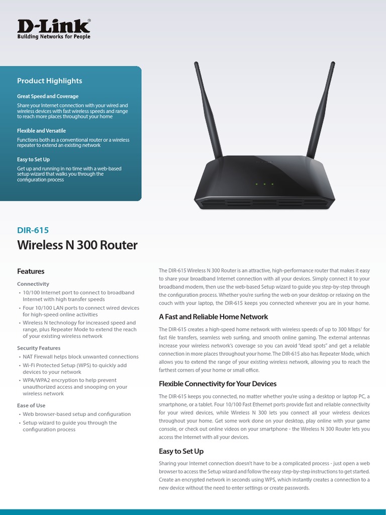 DIR-615 T3 Datasheet 01 (HQ) | PDF | Wi Fi | Wireless Lan