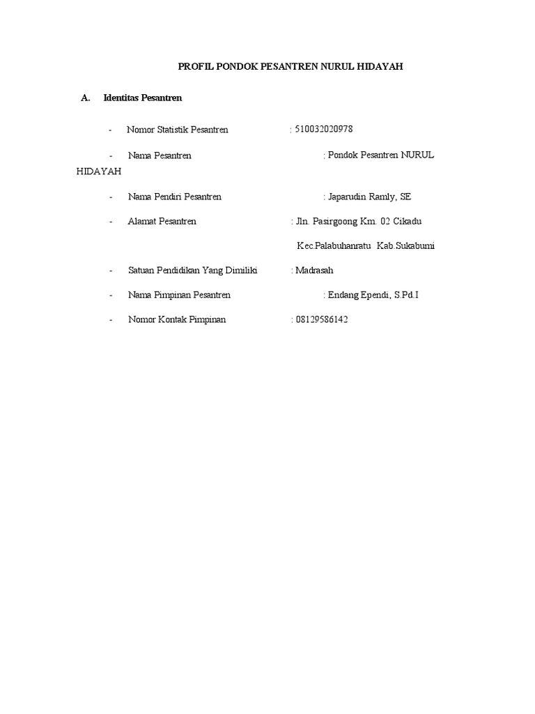 Profil Pondok Pesantren Nurul Hidayah | PDF | Agama & Spiritualitas