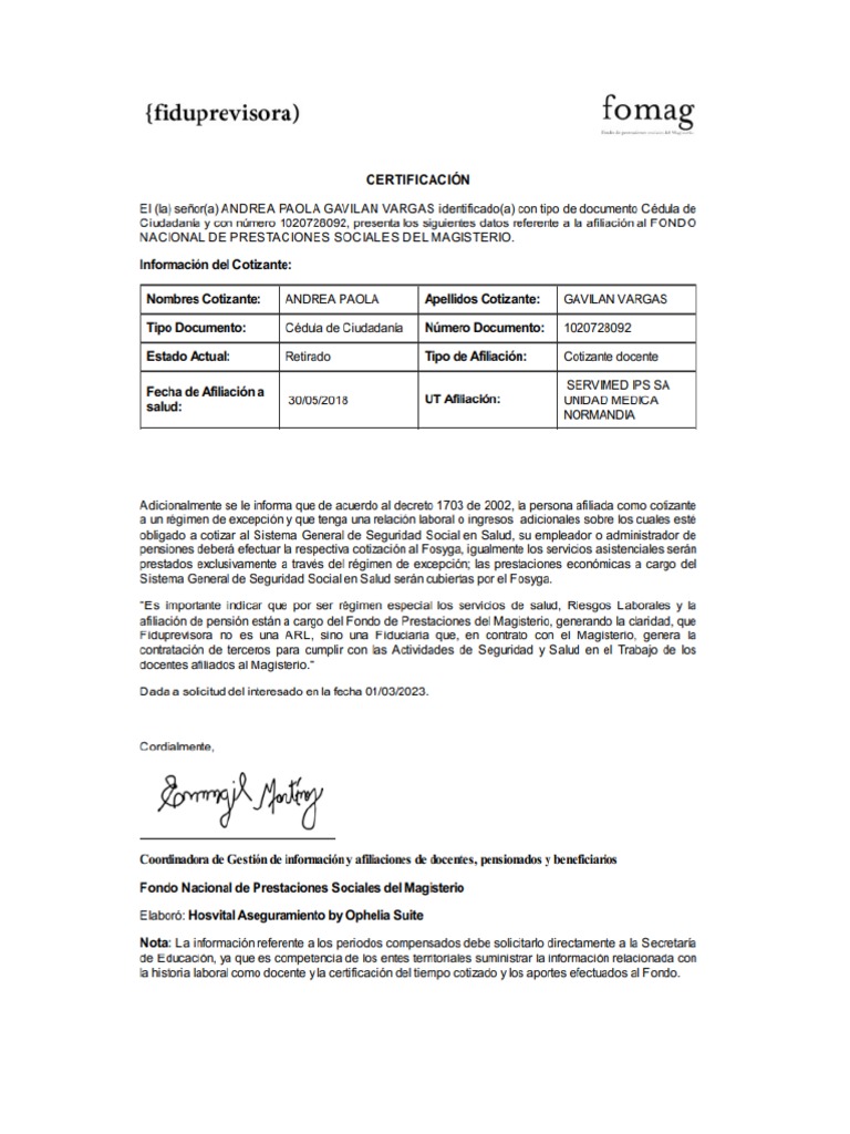 Certificado Fomag | PDF