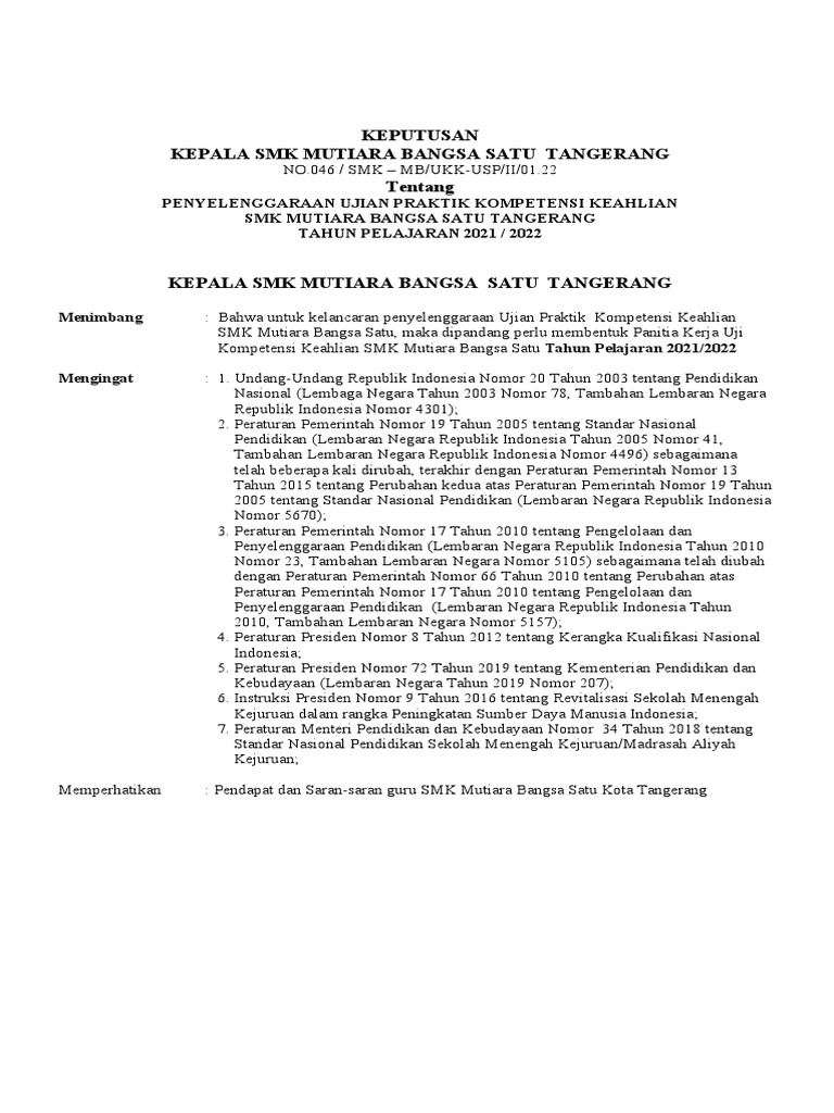 Ujian Praktik Kompetensi Keahlian SMK 2021 | PDF