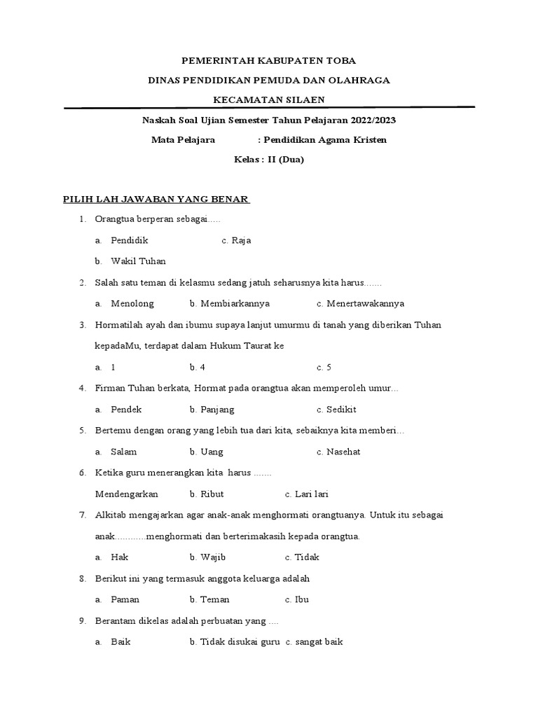 Soal Agama Kelas 2 Semester Ganjil | PDF