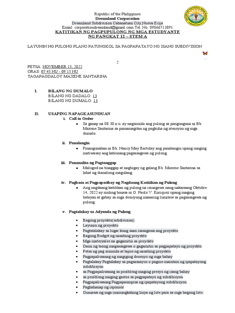 Katitikan NG Pulong Halimbawa | PDF