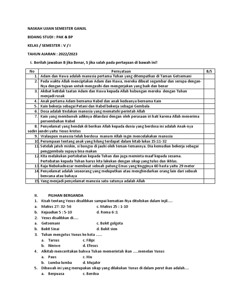 Soal Ujian Kelas 5 | PDF