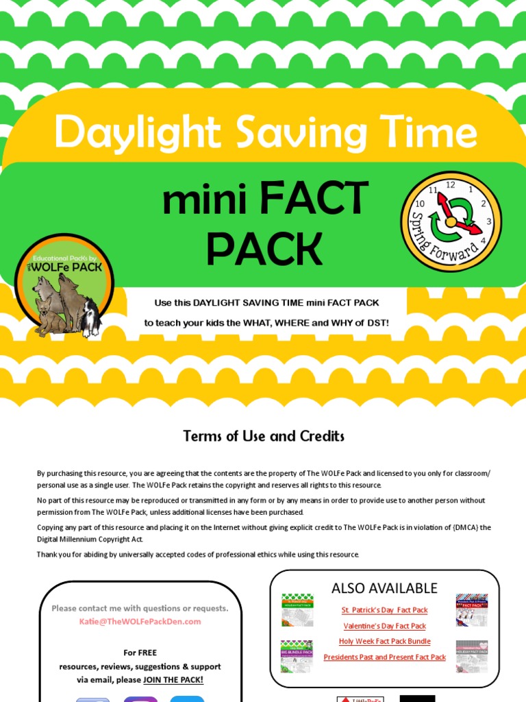 Daylight Saving Time Mini Fact Pack by The WOLFe Pack | PDF | Daylight ...