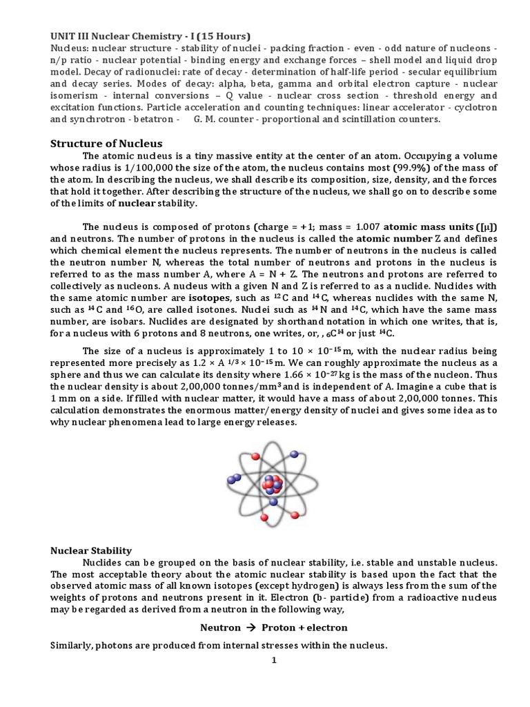 UNIT III Nuclear Chemistry | Download Free PDF | Atomic Nucleus | Nuclear Physics