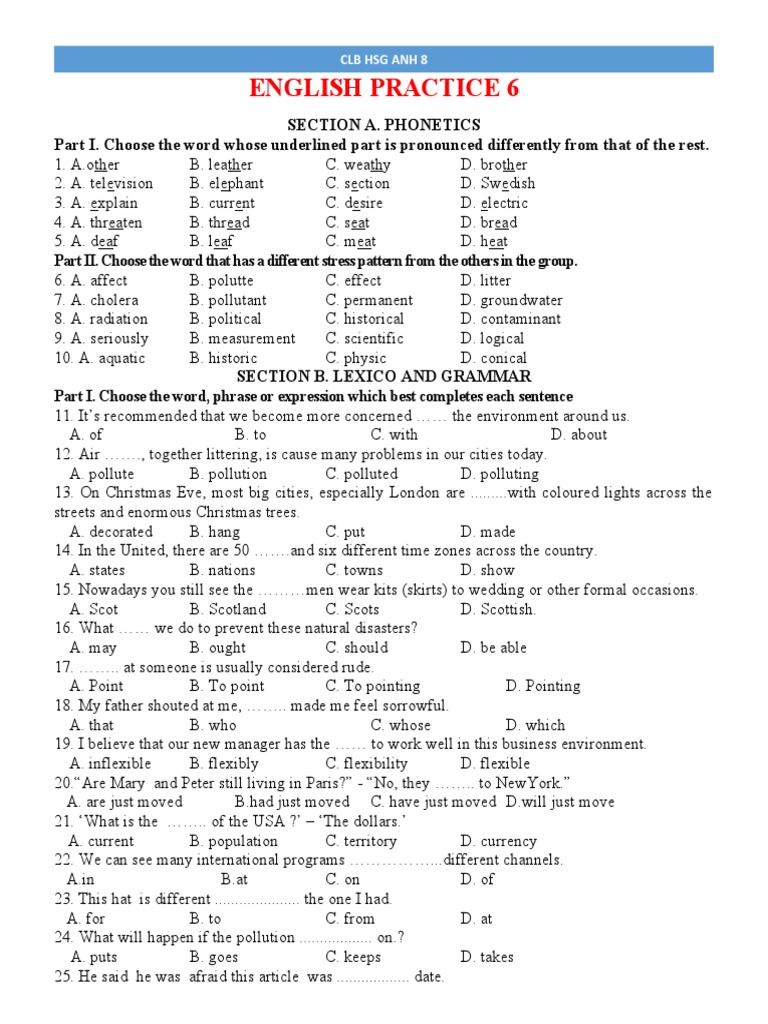 CLB HSG Anh 8 Practice Test 06 | PDF | Earthquakes