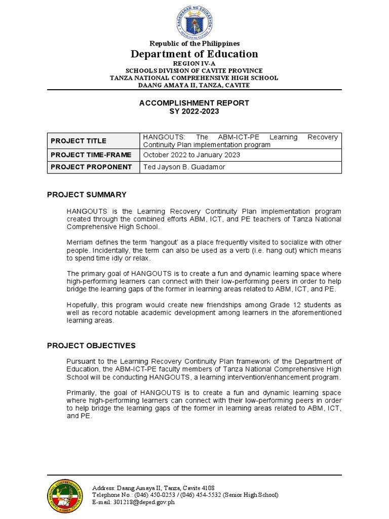 LRCP - Accomplishment Report | PDF | Educational Technology | Learning