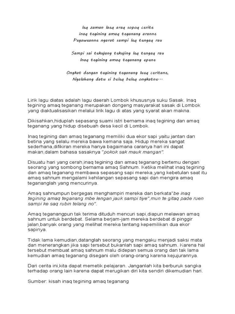 Kisah Inak Tegining Ganang | PDF