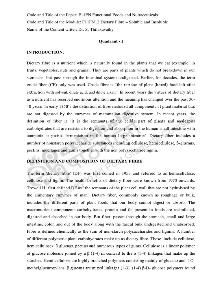 Dietary Fibre Pdf Dietary Fiber Diet Nutrition