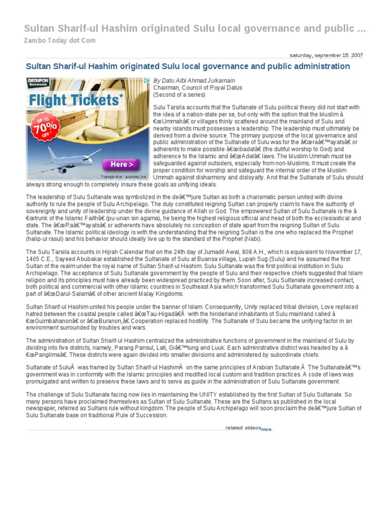 Sultan Sharif-Ul Hashim Originated Sulu Local Governance and Public ...