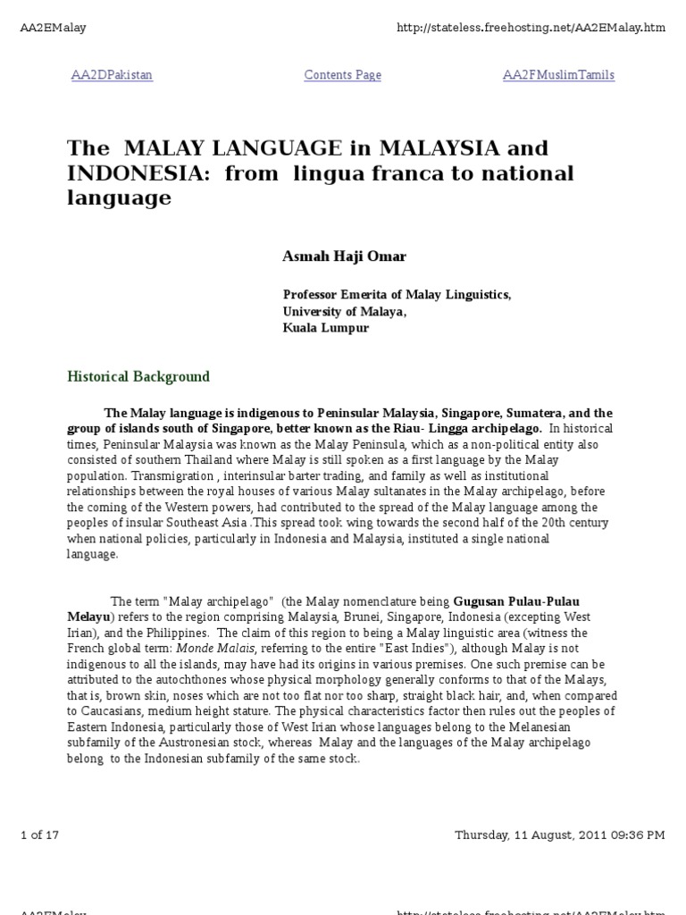 The MALAY LANGUAGE in MALAYSIA and Indonesia - From Lingua Franca To ...