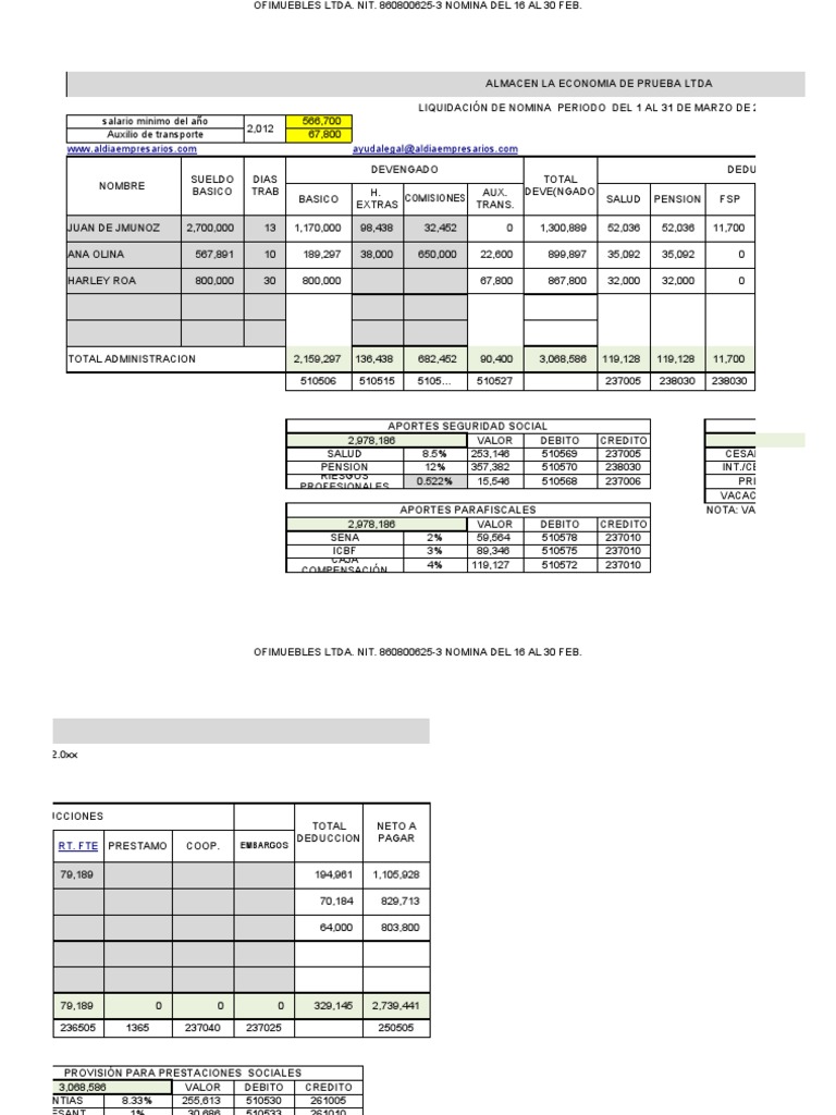 Modelo Nomina en Excel | PDF | Salario | Pensión