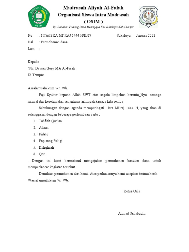 Surat Permohonan Dana | PDF