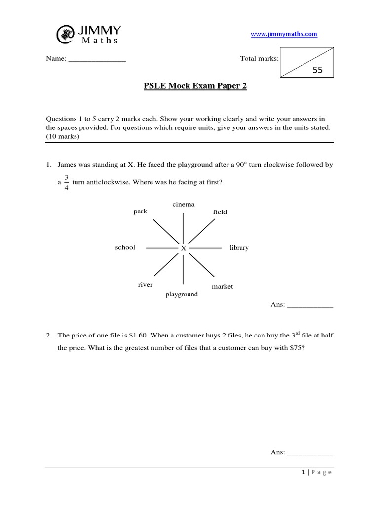 PSLE 2020 Mock Exam Paper 2 | PDF | Area | Geometry