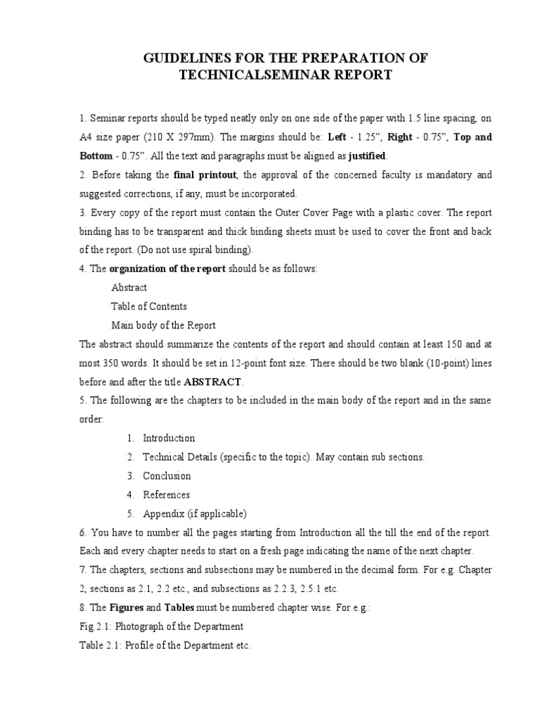 Guidelines For I Semester MCA Seminar Report | PDF | Abstract (Summary) | Written Communication