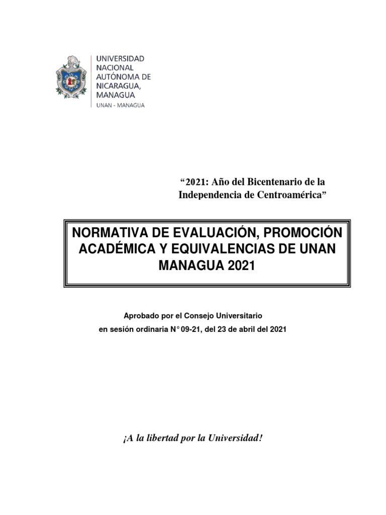 NORMATIVA DE EVALUACIÓN, PROMOCIÓN ACADÉMICA Y EQUIVALENCIAS DE UNAN ...