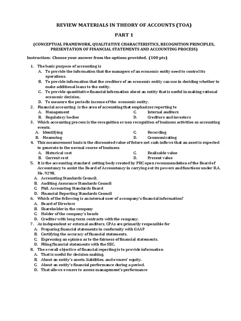 Theory of Accounts Test Review Part 1conceptual Framework Self ...