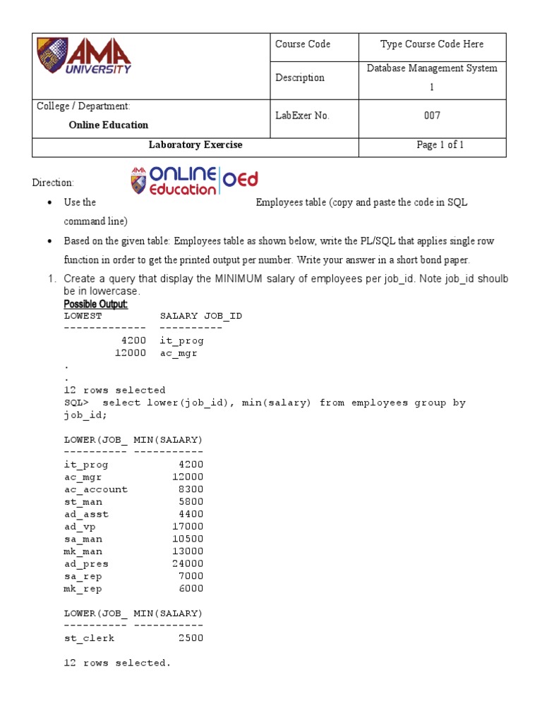 Acuña, Lance IT6202 LAB - 007 | PDF | Table (Database) | Sql