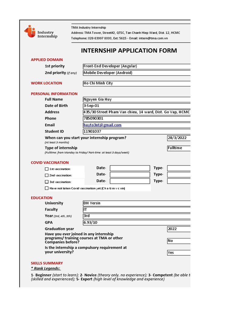 Internship Application Form - Batch 35 2022 | PDF