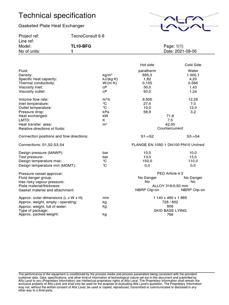 Espec. Tecnica Ic Alfa Laval | PDF | Heat Exchanger | Pressure