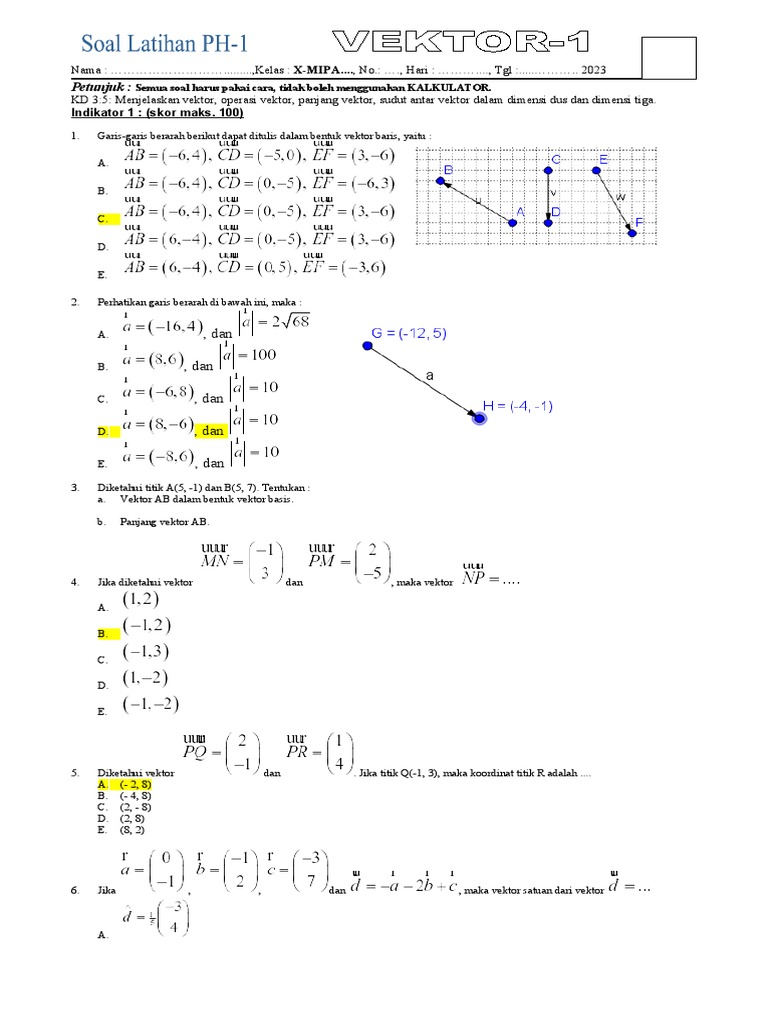 Soal Latihan PH-1. Vektor-1 (22-23) | PDF