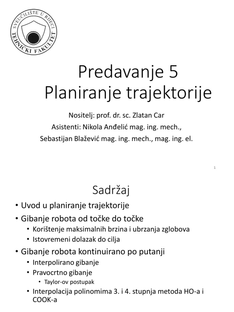 5 Planiranje - Trajektorije | PDF