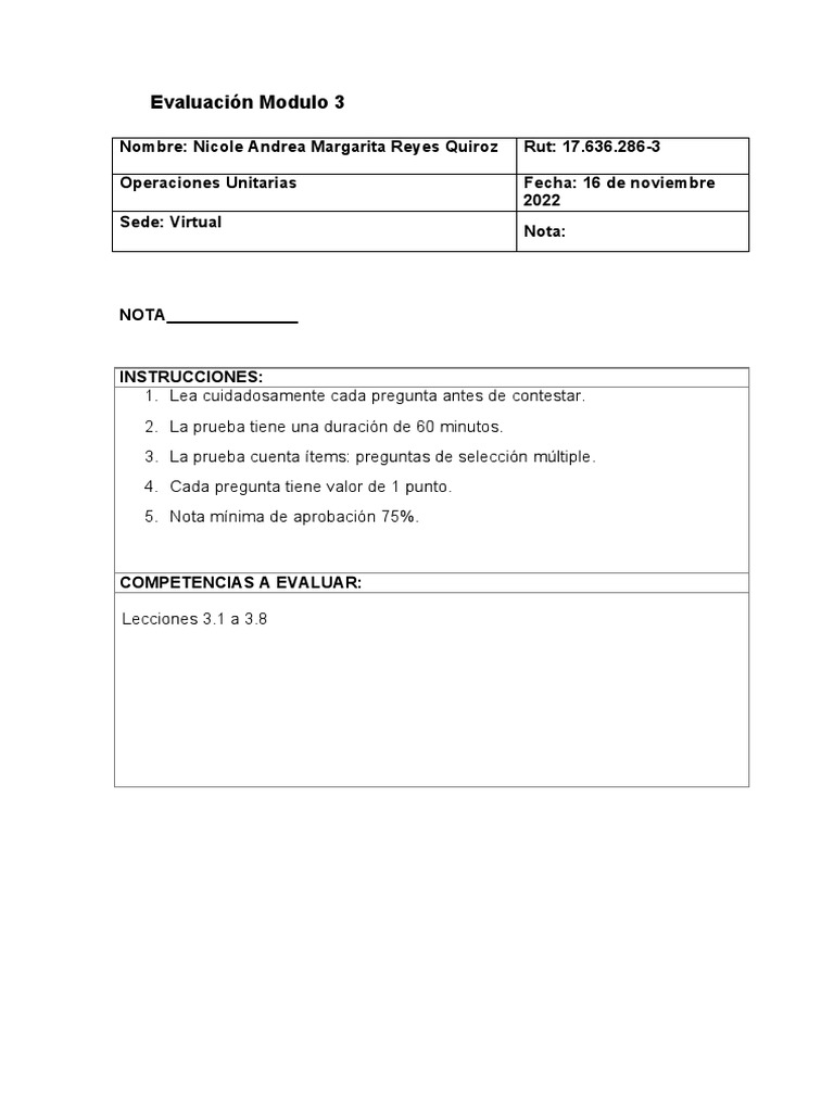 Evaluación Modulo 3 Operaciones Unitarias Nicole Reyes | PDF | Camión | Tecnología de vehículos