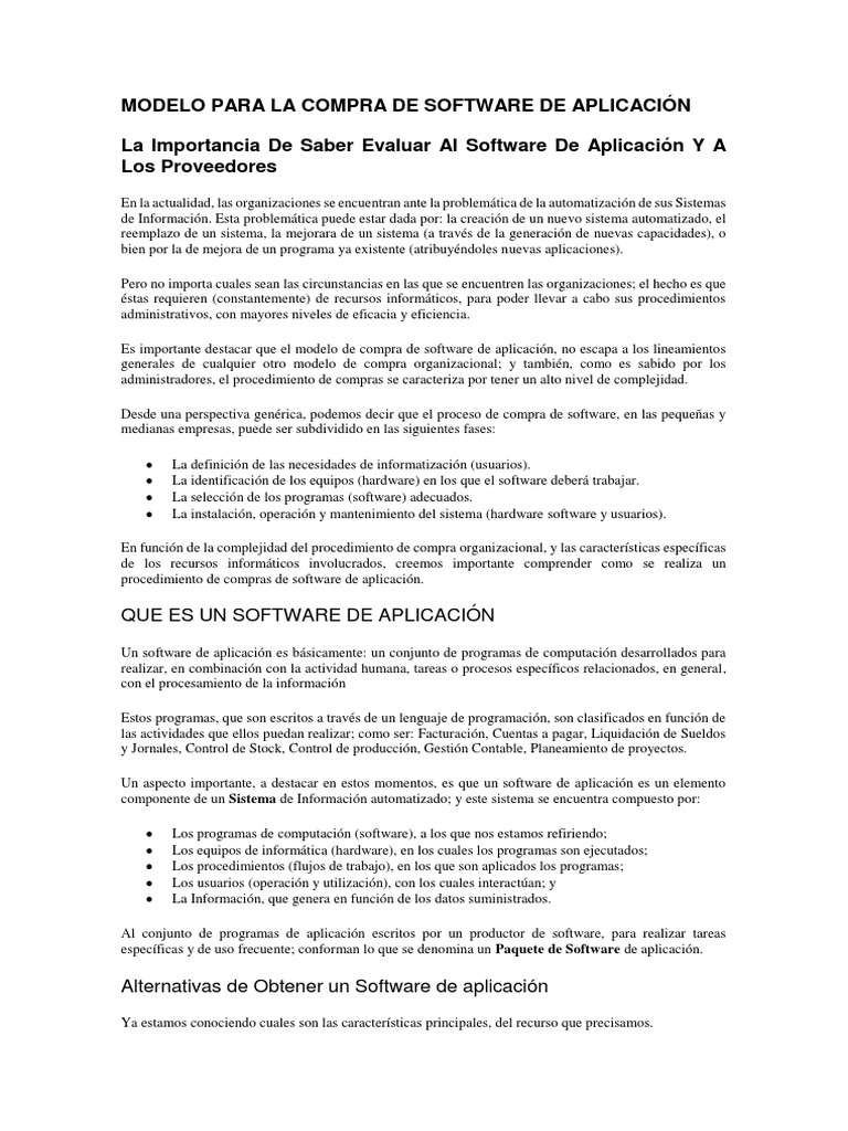 MODELO PARA LA COMPRA DE SOFTWARE DE APLICACION Unidad 3 | PDF | Software | Software de la ...