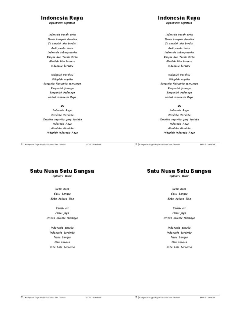 Buku Lagu Wajib Nasional Dan Daerah | PDF