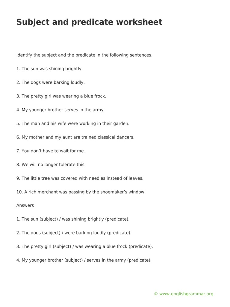 Subject and Predicate Worksheet | PDF | Foreign Language Studies