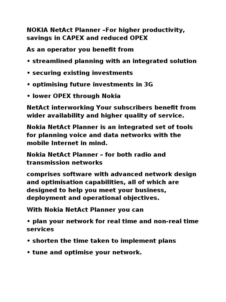 NOKIA NetAct Planner | PDF | 3 G | Computer Network