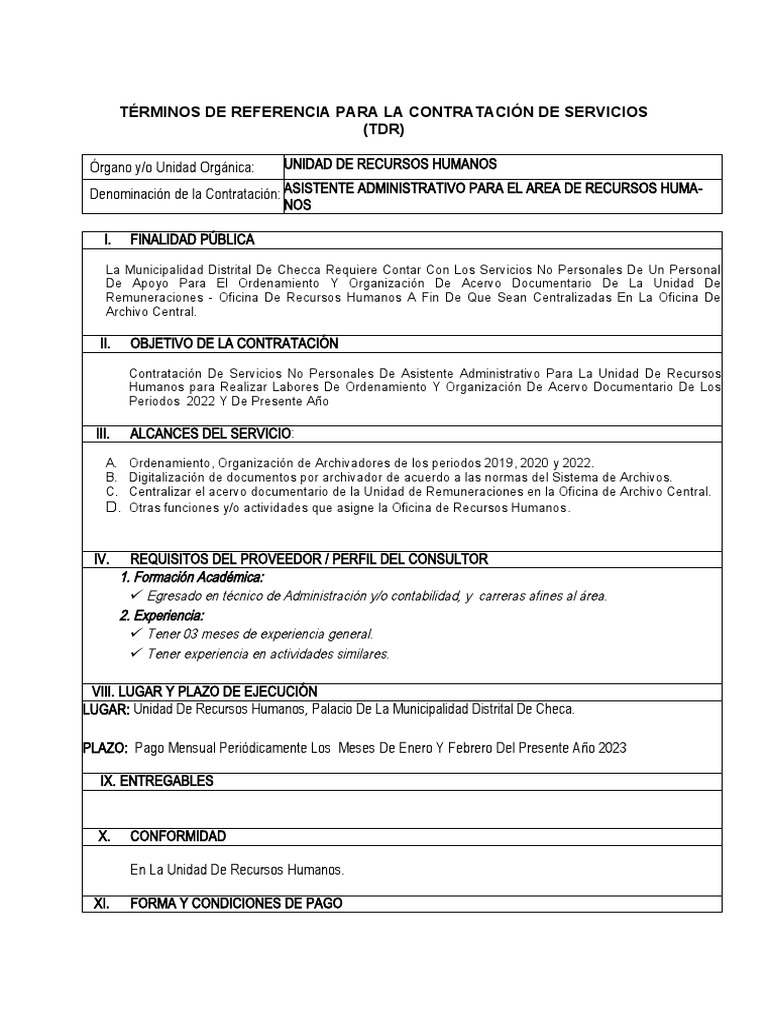 FORMATO DE TERMINOS DE REFERENCIA TDR Asistente | PDF | Corrupción ...