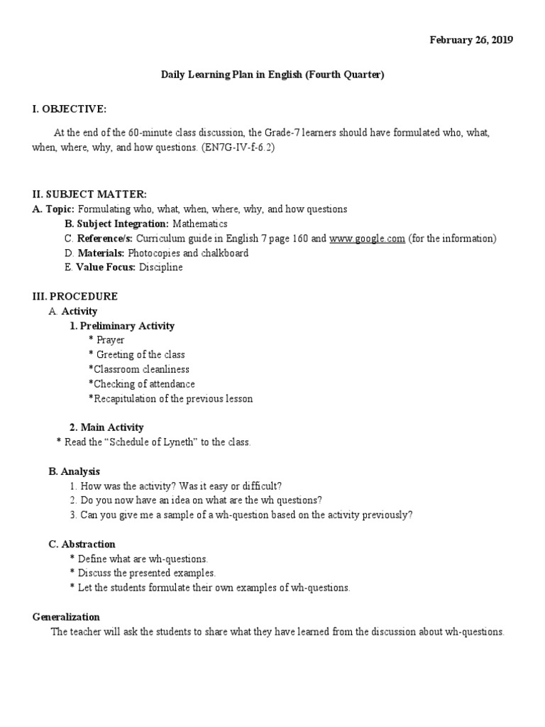 2-26-19 Formulating WH - Questions | PDF | Question | Curriculum
