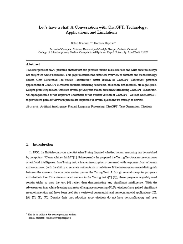 Let'S Have A Chat! A Conversation With Chatgpt: Technology, Applications, and Limitations | PDF ...