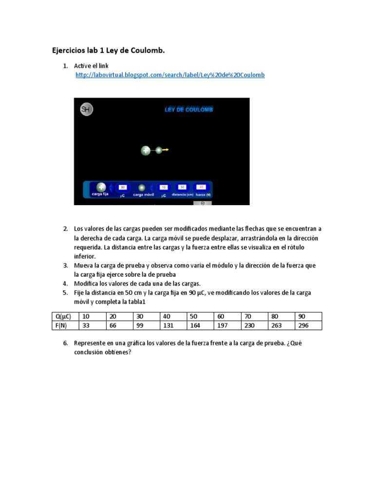 Ejercicios Lab 1 Ley de Coulomb | PDF