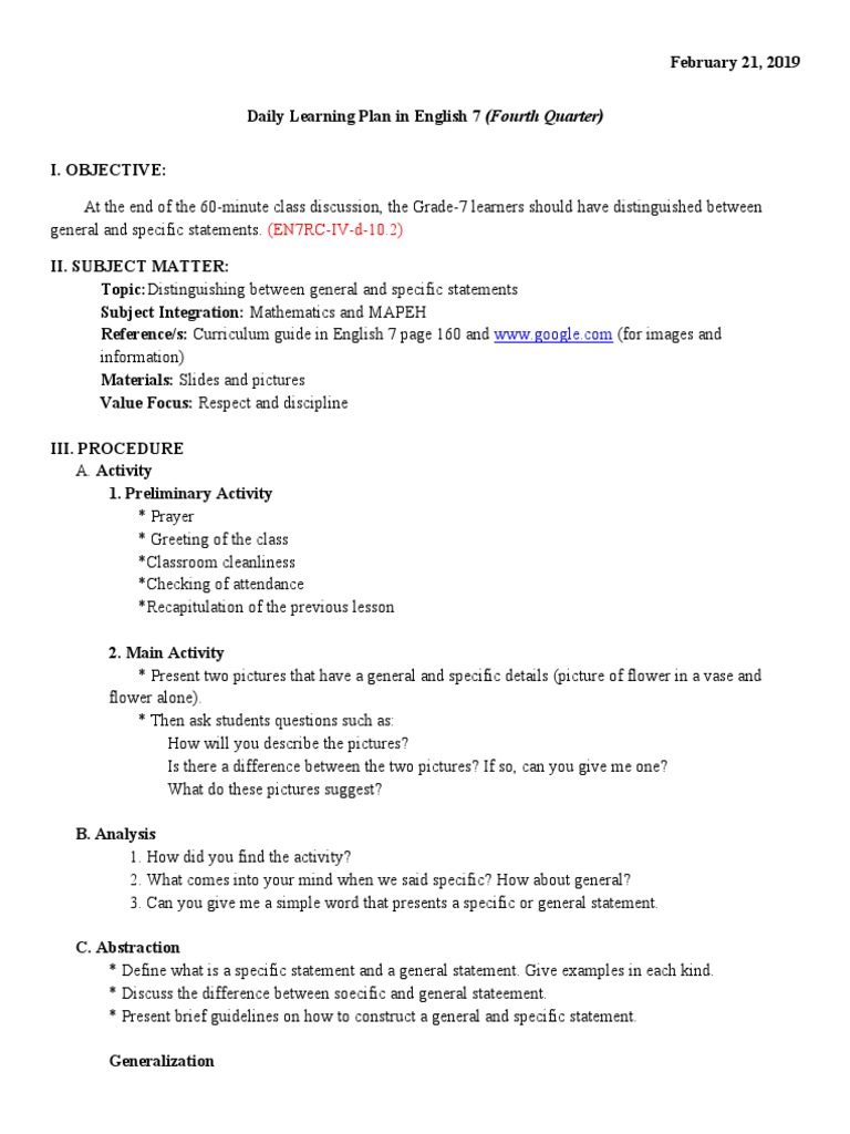 2-21-19 Distinguishing Between General and Specific Statements ...