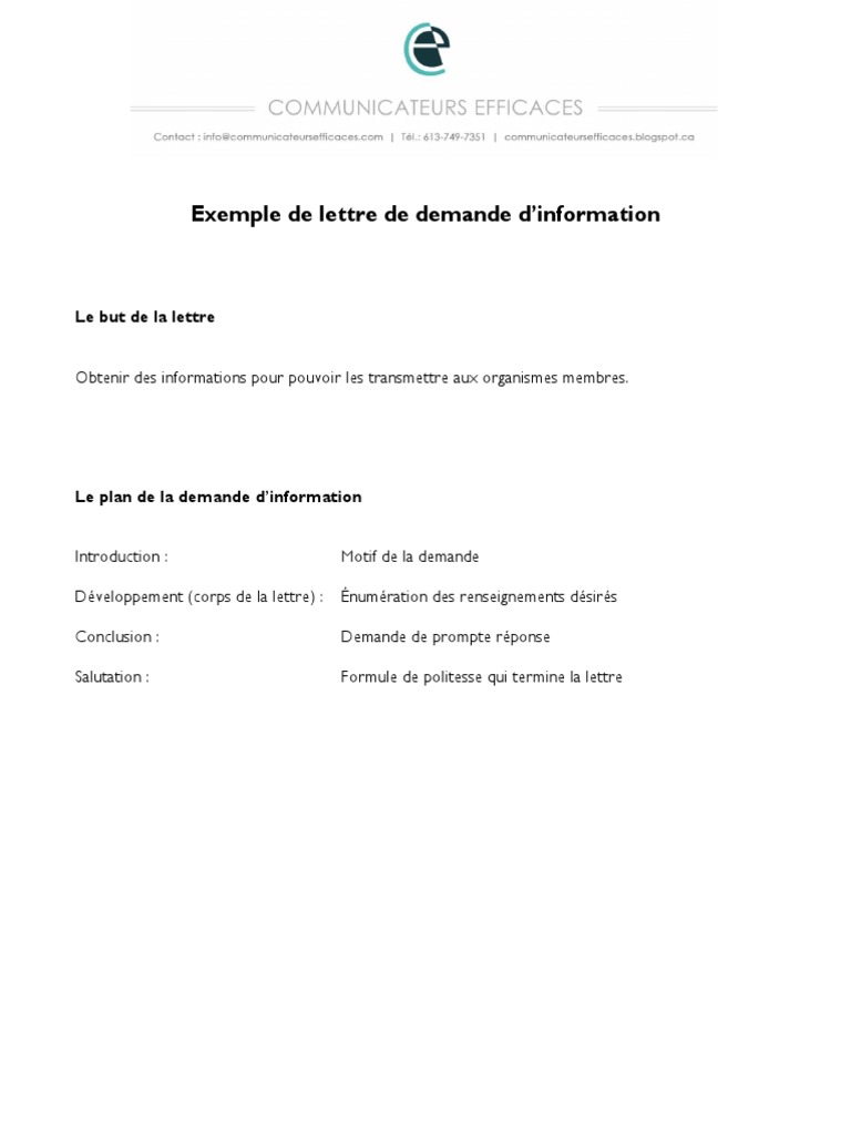 Exemple Lettre Demande Renseignements Dec2013 | PDF | Évolution de carrière
