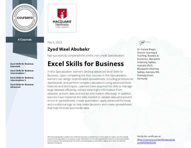 Excel Skills For Business Specialization | PDF | Microsoft Excel ...