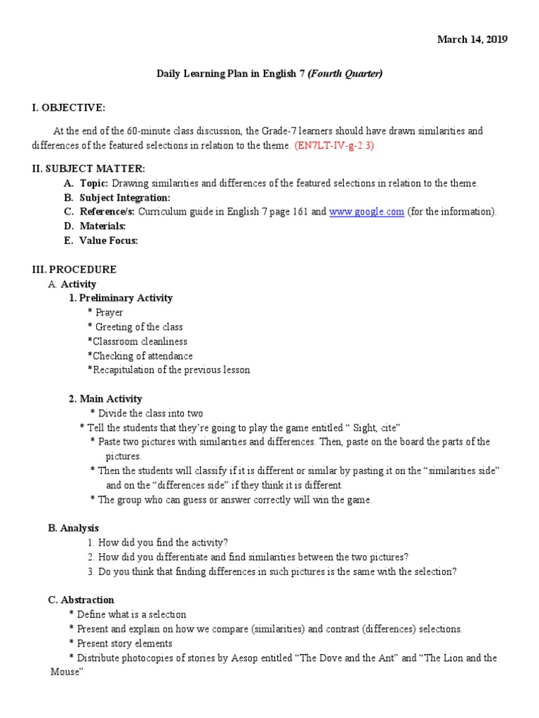 Drawing Similarities and Differences in English Selections | PDF ...