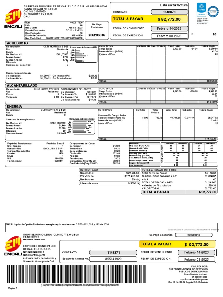 Factura EmCali | PDF