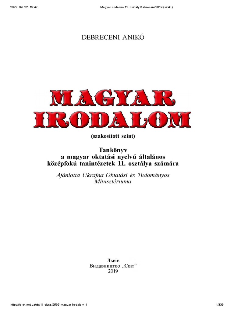 Magyar Irodalom 11. Osztály Debreceni 2019 (Szak.) | PDF