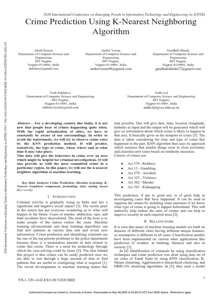 Crime Prediction Using KNN | PDF | Machine Learning | Applied Mathematics Crime Prediction Using KNN | PDF | Machine Learning | Applied Mathematics