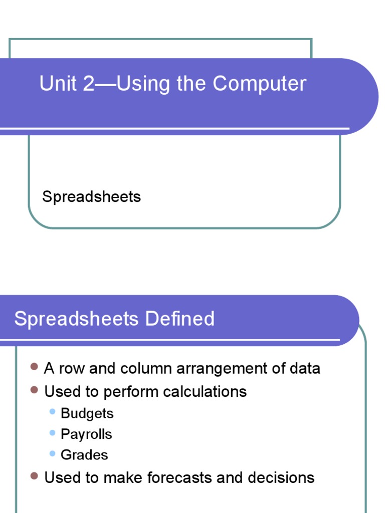 Unit 2-Using The Computer: Spreadsheets | PDF | Spreadsheet | Computer ...