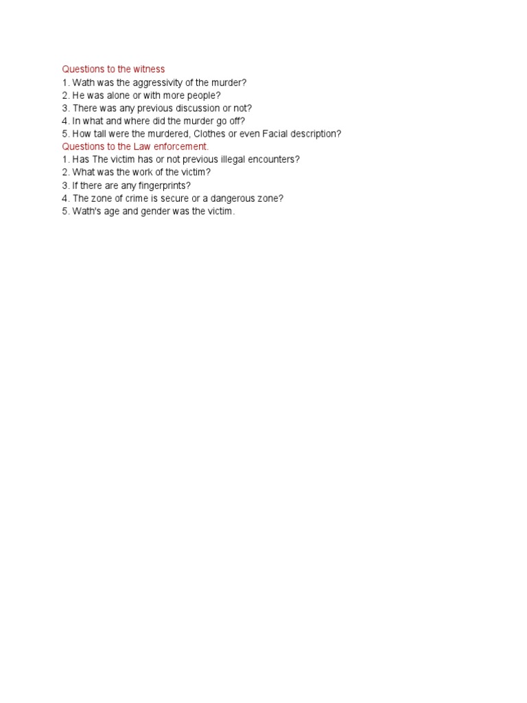 Key Witness and Law Enforcement Questions | PDF