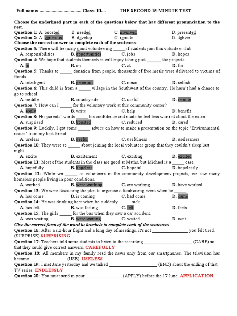 15-Minute Test For Semester 1 (Global Success) | Download Free PDF ...
