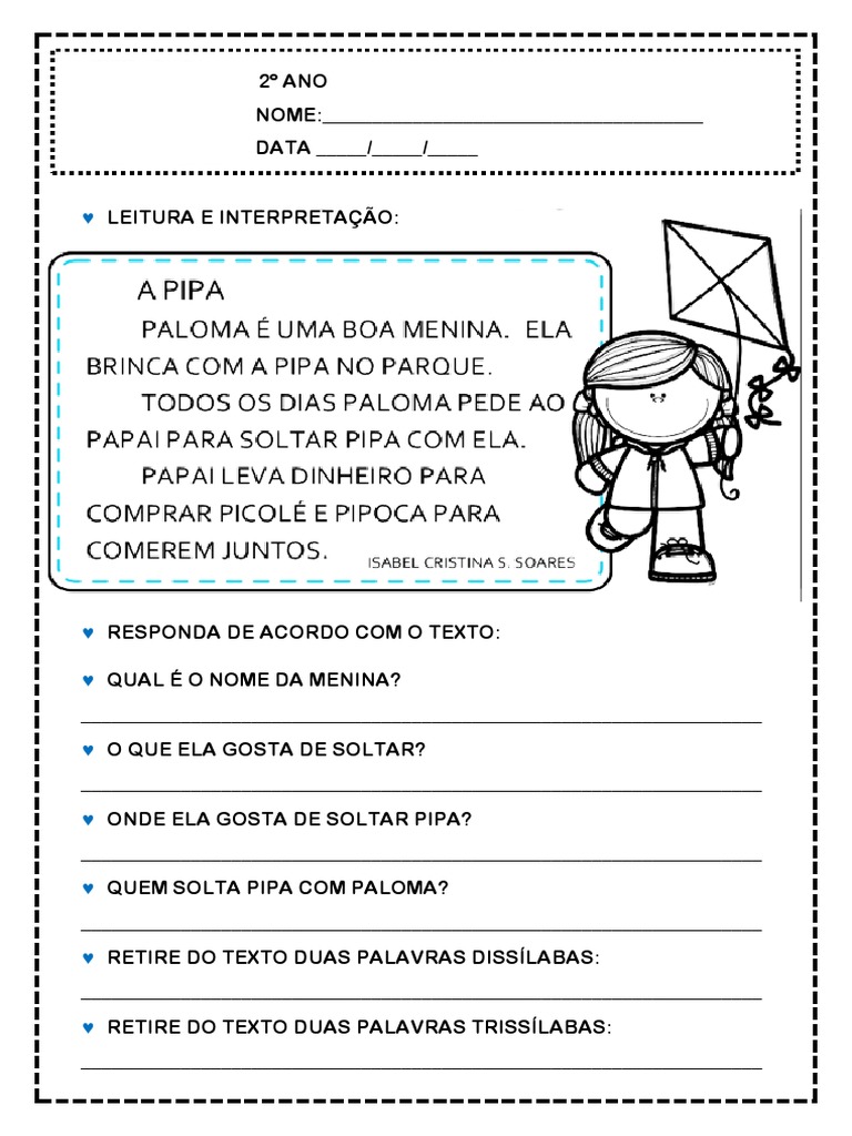 Interpretação de Texto: A Menina e a Pipa | PDF
