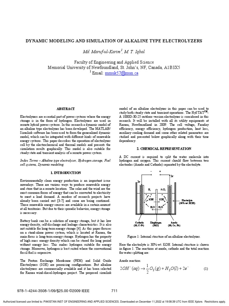 Dynamic Modeling and Simulation of Alkaline Type Electrolyzers | PDF ...