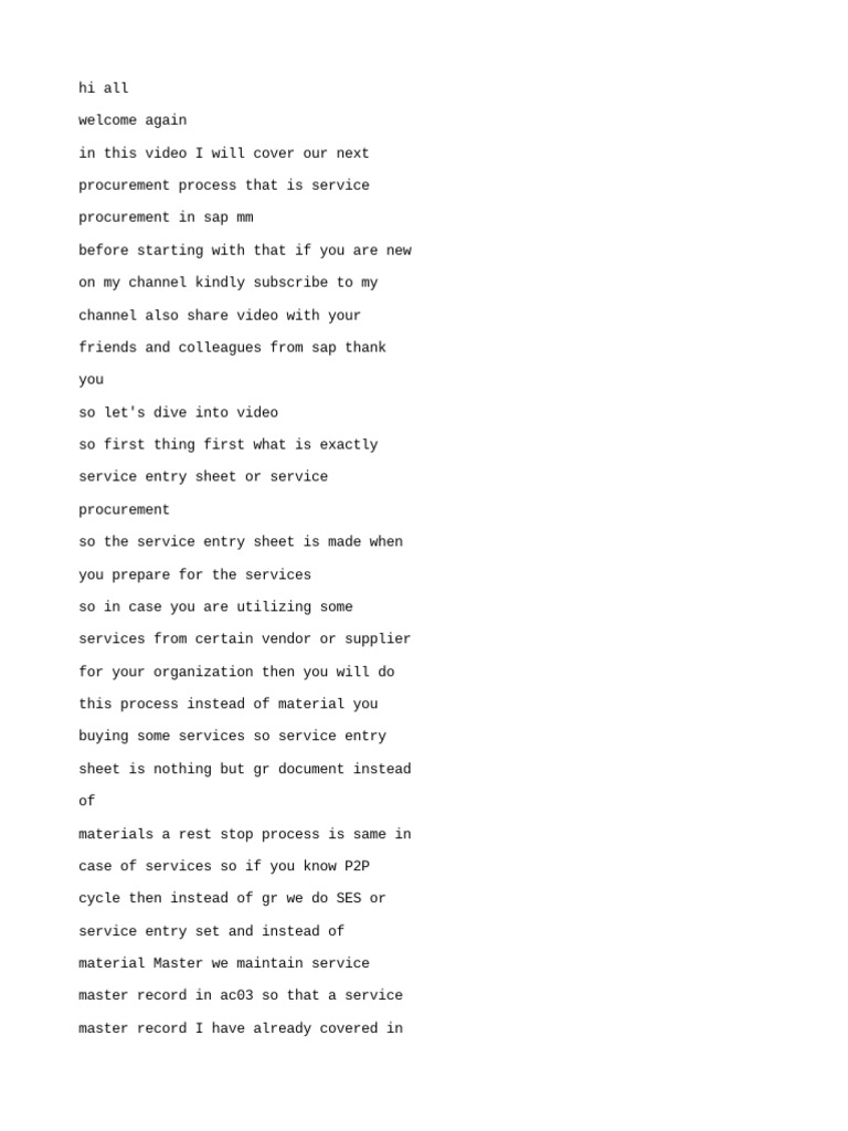 Service Procurement Process in SAP MM | PDF | Procurement | Invoice
